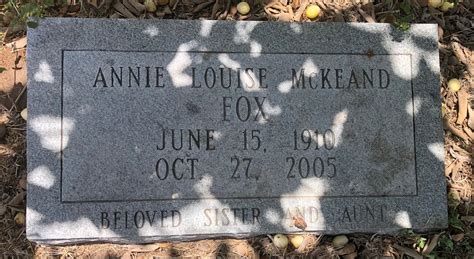 Ann Louise “annie” Mckeand Fox 1910 2005 Memorial Find A Grave