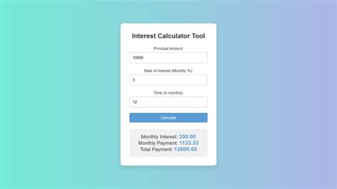 Interest Calculator Tool Using Html Css And Javascript With Source