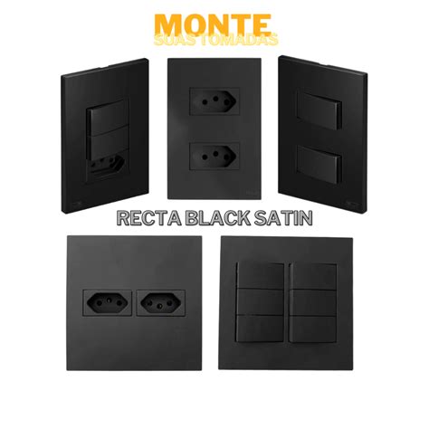 Tomada A A Interruptor Simples Paralelo Placa X X Blux Preto Fosco Recta Satin MONTE
