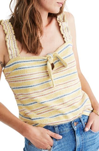 Madewell Texture And Thread Stripe Tie Front Tank Top In Warm Honeysuckle