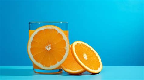 Squeezed Orange Juice Garnished With Orange Slice Premium AI