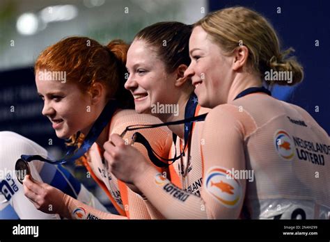 Second Placed Team Netherlands Poses After The Womens Team Sprint At