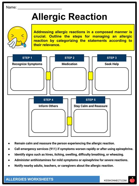 Allergies Worksheets Symptoms Reaction Types Treatment
