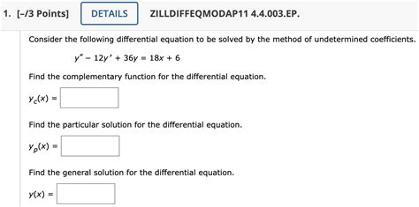 Solved Points Zilldiffeqmodap Ep Consider The Chegg