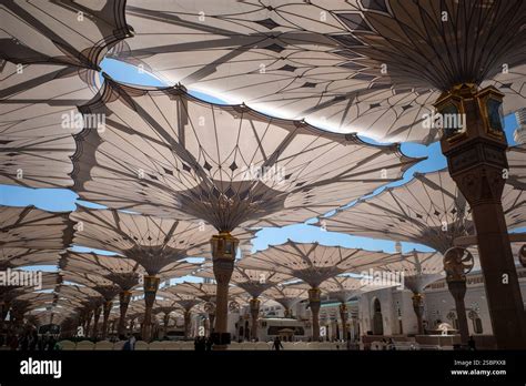 The Giant Automatic Umbrellas In Prophet Mosque In Madinah Also Known