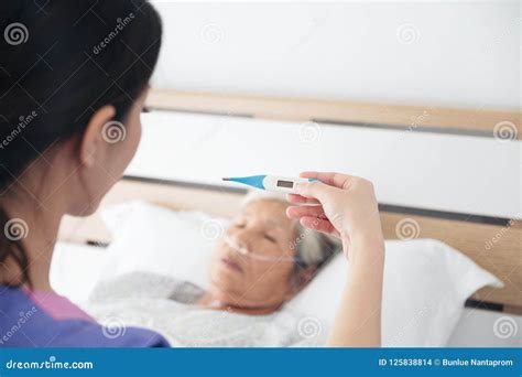 Nurse Checking Sick Patient S Body Temperature Fever Old Asia Stock Photo Image Of Fever