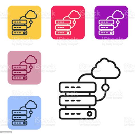 흰색 배경에 격리된 블랙 라인 네트워크 클라우드 연결 아이콘입니다 사회 기술 클라우드 컴퓨팅 개념 색상 정사각형 단추로 아이콘을