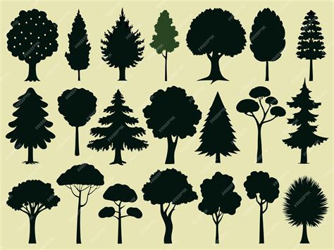 Premium Vector Silhouette Tree Line Drawing Set Side View Set Of