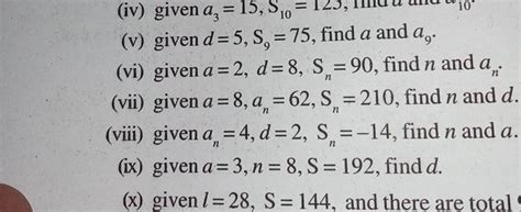 V Given D S Find A And A Vi Given A D Sn Find N