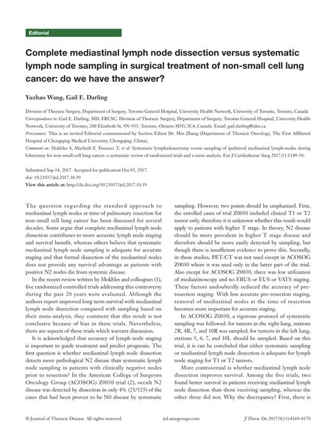 Pdf Complete Mediastinal Lymph Node Dissection Versus Systematic