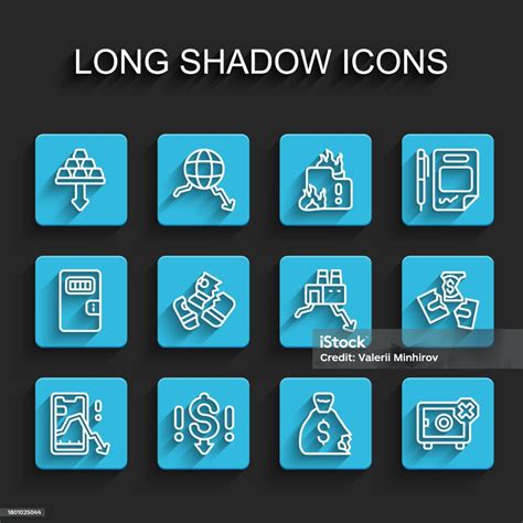 세트 라인 모바일 주식 거래 달러 환율 인하 금괴 돈 가방 금고 신용 카드 찢어진 돈 지폐 및 공장 아이콘의 종료 벡터 가방에 대한 스톡 벡터 아트 및 기타 이미지 Istock