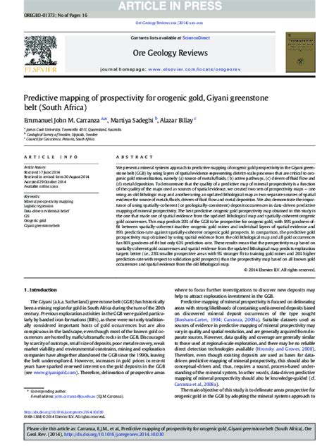 Pdf Predictive Mapping Of Prospectivity For Orogenic Gold Giyani Greenstone Belt South Africa