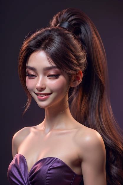 Premium Photo Smiling Beautiful Long Haired Woman In Evening Gown
