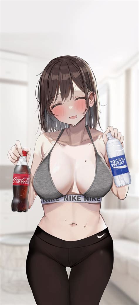 Rule 34 1girls Blush Breasts Brown Hair Cleavage Closed Eyes Coca Cola Drink Female Female