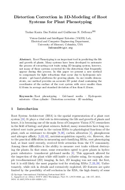 Pdf Distortion Correction In 3d Modeling Of Root Systems For Plant Phenotyping