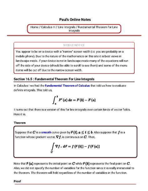 Calculus Iii Fundamental Theorem For Line Integrals Pauls Online Notes Home Calculus Iii