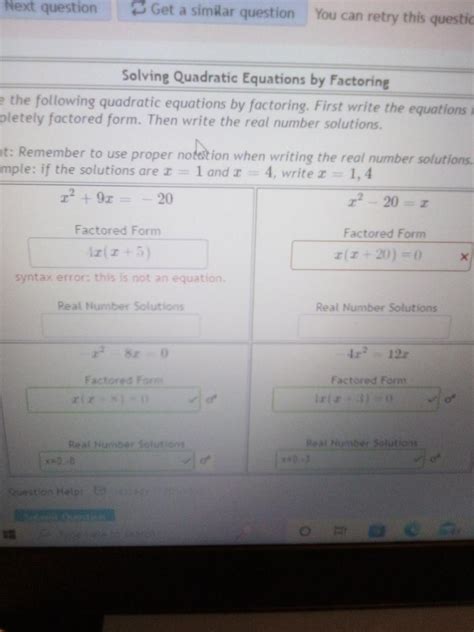 Solved Next Question Solving Quadratic Equations By Chegg