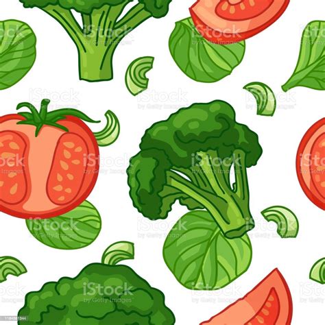 원활한 디자인 식품 패턴 야채 유기농 음식과 배경 화면 토마토 브로콜리 시금치와 직물과 섬유 디자인에 대한 배경 자연 신선한
