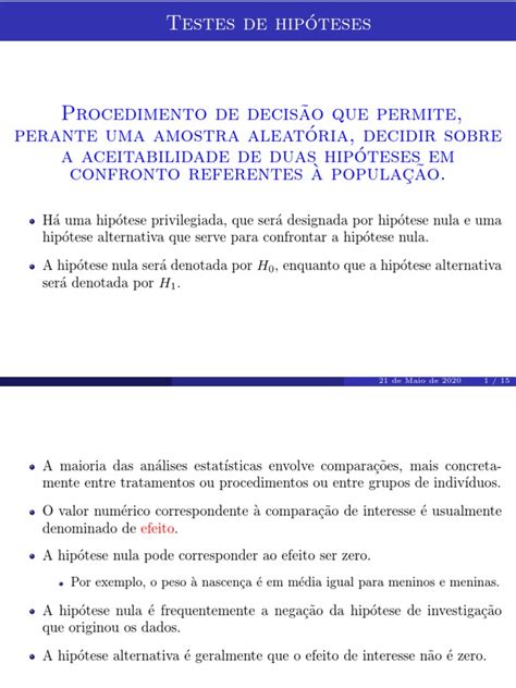 Testes De Hipóteses Pdf Significado Estatístico Intervalo De