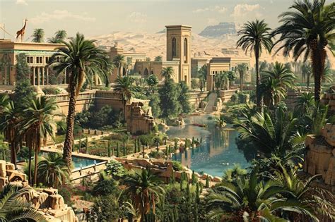 Hanging Gardens Of Babylon Oasis Premium AI Generated Image