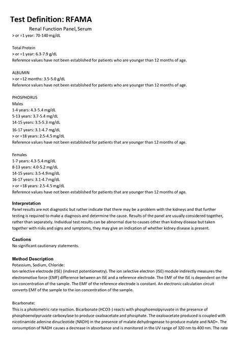 Bahrain Medical Laboratory Renal Function Panel Serum