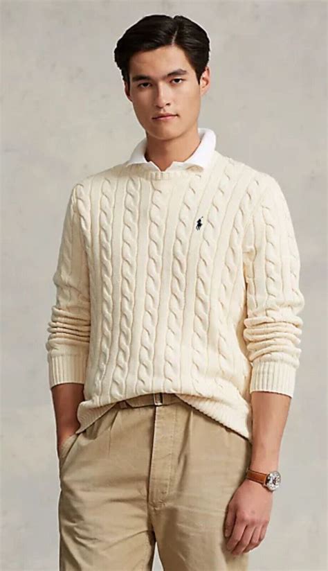 Nwt Polo Ralph Lauren Cream 100 Cotton Cable Knit Crewneck Sweater