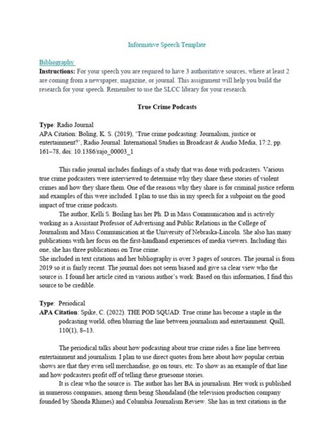 Informative Speech Outline Download Free Pdf Podcast Apa Style