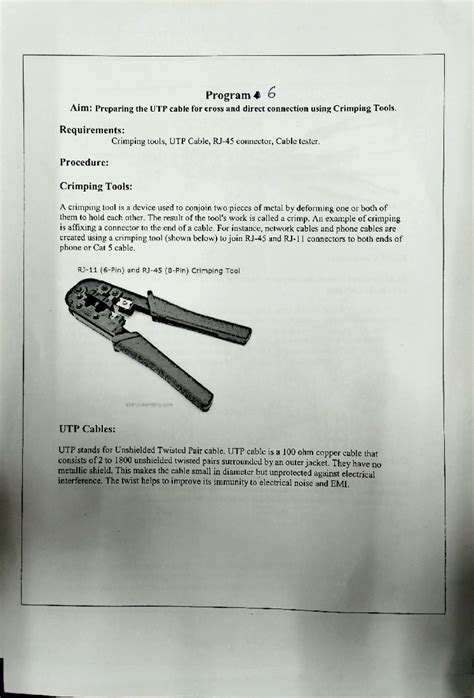 Experiment 6 Practical File Ipu Computernetwrok Edc Campus Aim Preparing The Utp Cable For