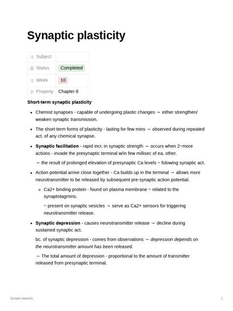 Synaptic Plasticity Pdf Long Term Potentiation Synaptic Plasticity