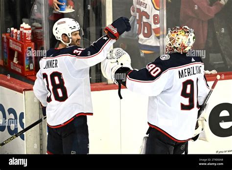 Columbus Blue Jackets Center Boone Jenner 38 Celebrates With
