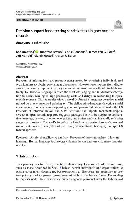 pdf decision support for detecting sensitive text in government
