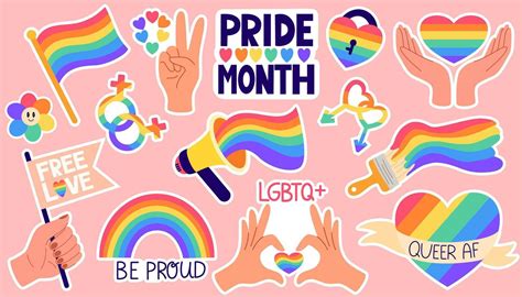 Lgbt Sticker Pack On Pink Background Lgbtq Set Symbol Of The Lgbt