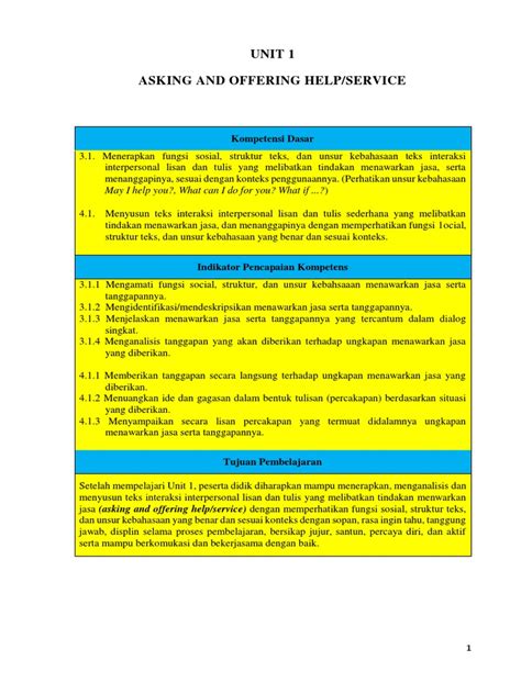 Unit 1 Asking And Offering Help Pdf