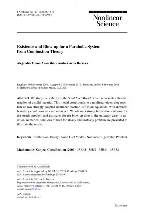 Pdf Existence And Blow Up For A Parabolic System From Combustion Theory Dokumentips