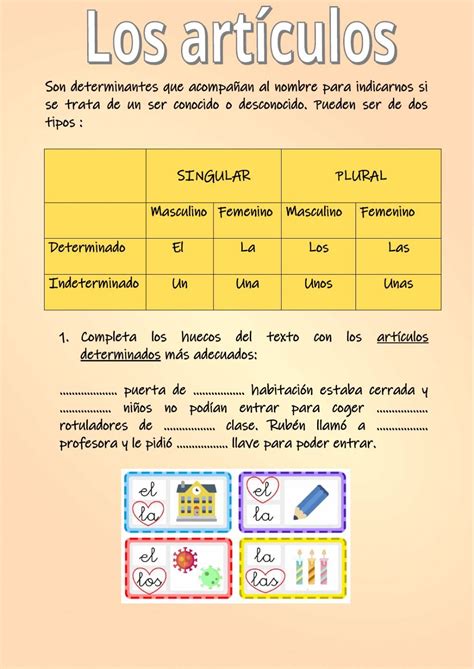 Ficha online de Los determinantes artículos para Tercer ciclo Puedes