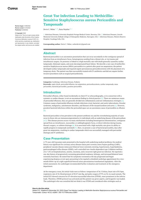 Pdf Great Toe Infection Leading To Methicillin Sensitive