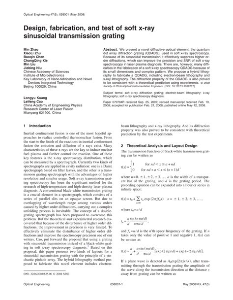 Pdf Design Fabrication And Test Of Soft X Ray Sinusoidal Transmission Grating