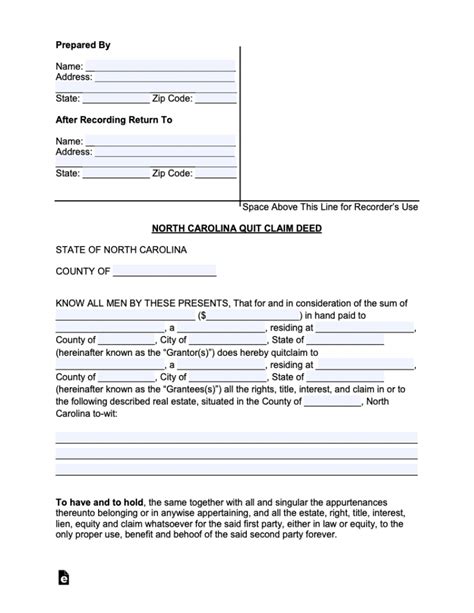 Free North Carolina Quit Claim Deed Form Pdf Word