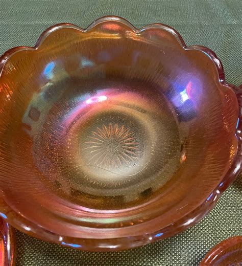 Vintage Marigold Jeanette Carnival Glass Berry Bowl Snack Set Etsy