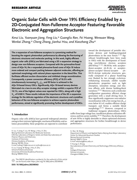 Organic Solar Cells With Over 19 Efficiency Enabled By A 2d‐conjugated Non‐fullerene Acceptor