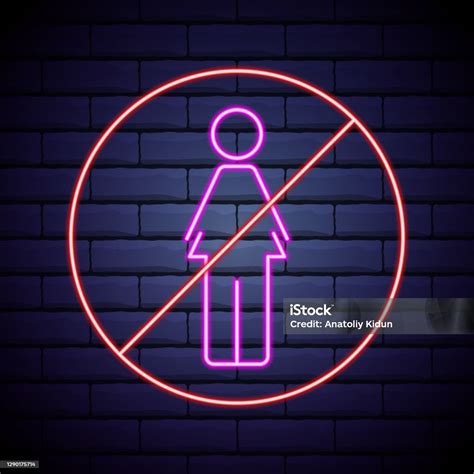 네온 여성 금지 인터디트 금지 아이콘 간단한 얇은 선 금지의 개요 벡터 금지 Ui 및 Ux 웹 사이트 또는 모바일 응용 프로그램에 대한 금지 아이콘 개념에 대한 스톡 벡터