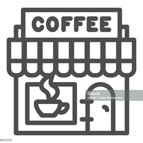 咖啡店行圖示建築外立面和熱飲符號的招牌在白色背景上勾勒出風格象形圖咖啡因或咖啡館標誌的移動概念網頁設計向量圖形向量圖形及更多互聯網圖片