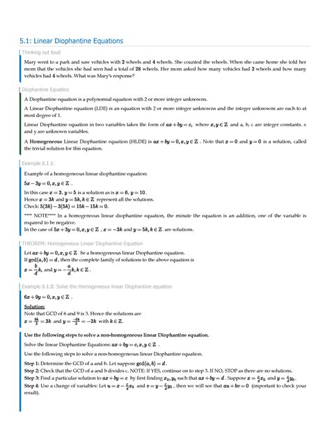 Math 134 Number Theory Linear Diophantine Equations 5 Linear Diophantine Equations Mary Went