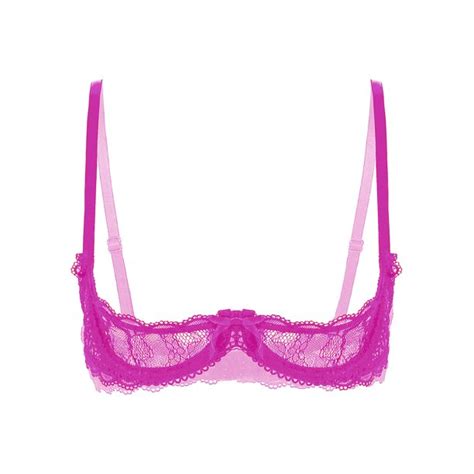 Aislor Womens Sheer Lace 14 Cup Underwired Shelf Bra Balconette Unlined See Through Bralette