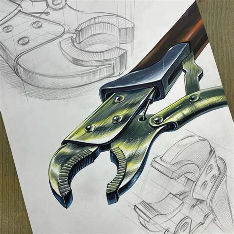 기초디자인 청어람 On Instagram 집게경희대공모전기출소재 다시점드로잉과 금속표면에 비추는 강렬한 빛과 질감을 강조하여 표현 람의 라임메탈 기초디자인