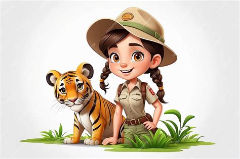 Premium Photo Safari Girl Cartoon Character On White Background