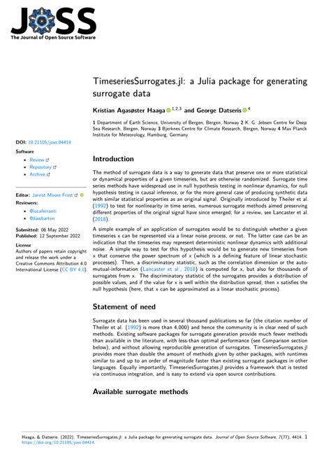Pdf Timeseriessurrogatesjl A Julia Package For Generating Surrogate