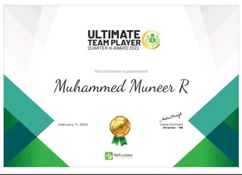 Muhammed Muneer R On Linkedin I Am Elated To Announce That I Received The Ultimate Team Player