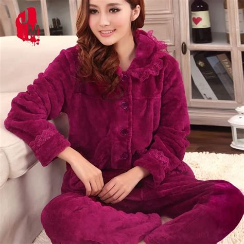 Sommeil Automne Pyjamas Femmes Hiver Coral Velours À Manches Longues
