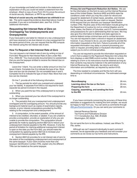 Download Instructions For Irs Form 843 Claim For Refund And Request For Abatement Pdf 2019